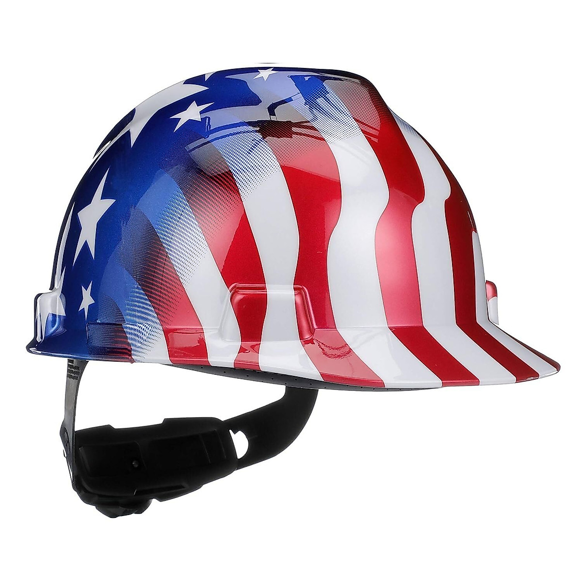 MSA 10052945 Freedom Series V-Gard Cap Style Safety Hard Hat with Fas-Track III Ratchet Suspension | Polyethylene Shell, Self Adjusting Crown Straps - Standard Size in Stars & Stripes