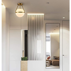 HOLKIRT Mid Century Modern Globe Semi Flush Mount Ceiling Light Fixture,White Opal with Brass Finish,Living/Dinning Room