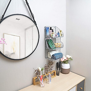 3 Tier Stackable Tea Bag Organizer with 5 Hooks Metal Wire Basket Coffee Condiment Snack Rack Holder Countertop Caddy Bin Wall Mount Shelf for Office Kitchen Cabinet Pantry-Silver Patent Desgin