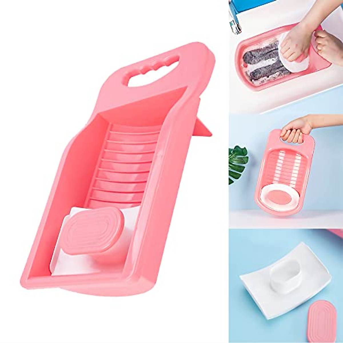 Mini Hand Washboard Personal Underwear Sock Washing Board, Washboard for Laundry, Use for Hand Washing Clothes and Small Items Plastic Non-Slip Washboard Convenient Washboard (Pink)