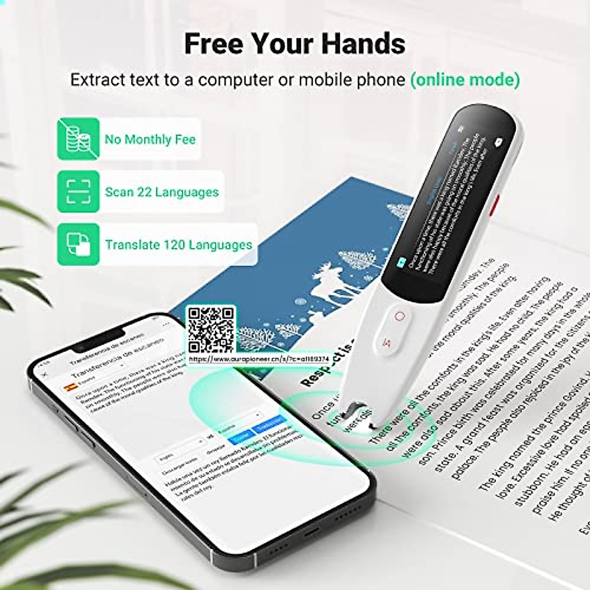 SVANTTO Pen Scanner, Text to Speech Device for Dyslexia, OCR Digital Highlighter Reader Pen, Exam Reading Pen, Bluetooth Langage Translator, No Monthly Fee