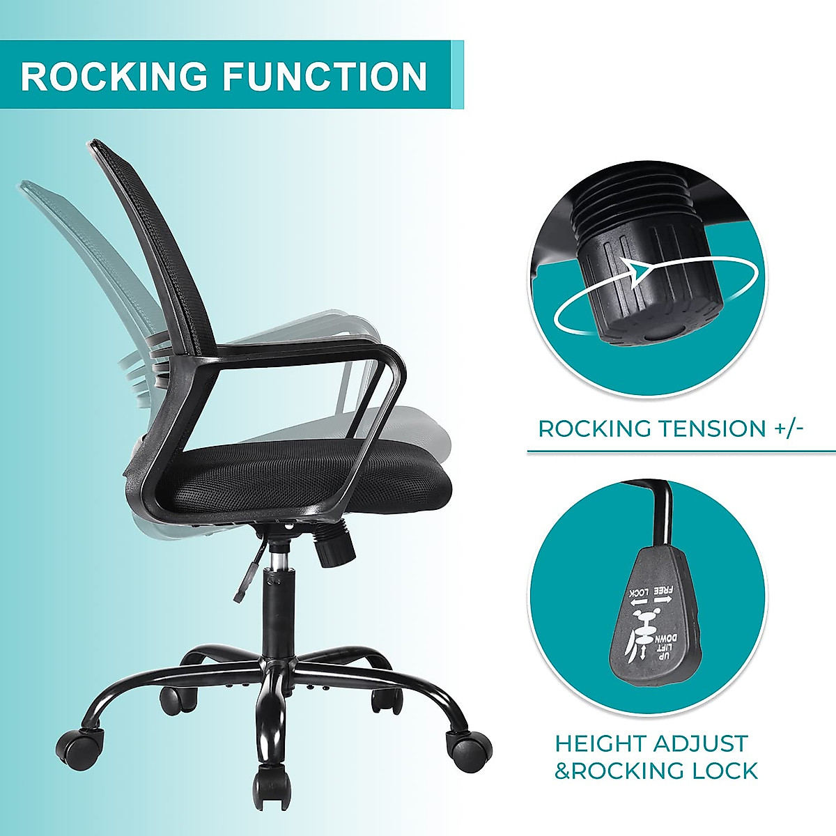 Office Chair, Mid Back Desk Chair, Ergonomic Home Office Desk Chairs, Mesh Computer Chair, Cute Swivel Rolling Task Chair with Lumbar Support and Armrests