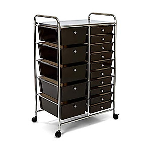 Seville Classics Rolling Utility Organizer Storage Cart , for Home Office, School, Classroom, Scrapbook, Hobby, Craft, 15 Drawer, Black