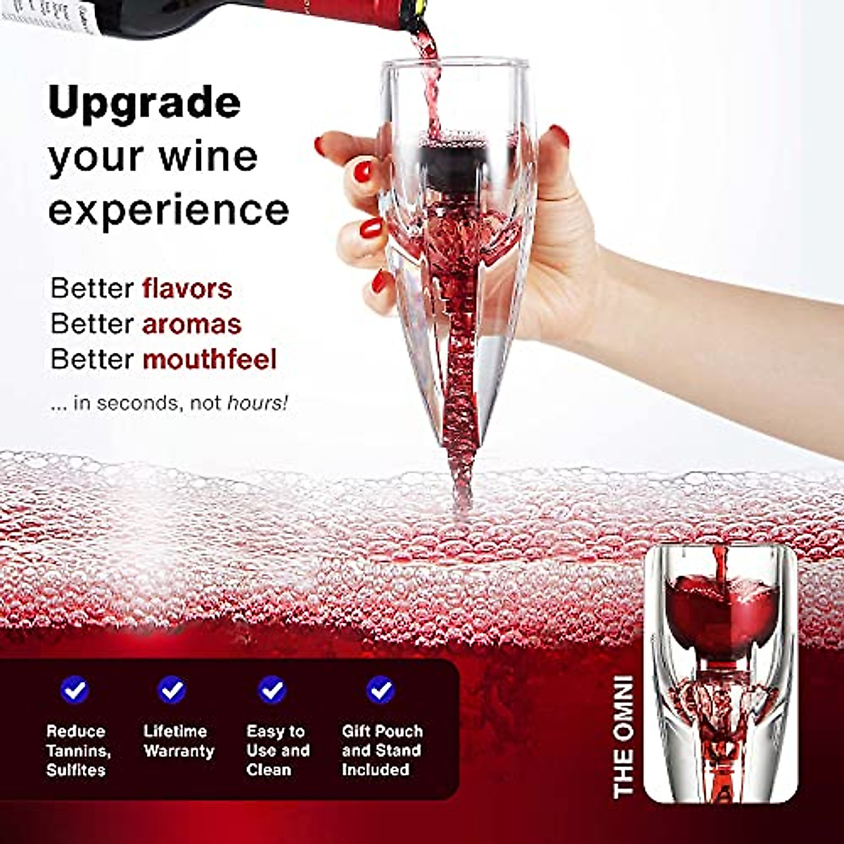 Vintorio Wine Aerator OMNI Set - Premium Decanter for Red Wine Lovers with Gift Box, Velvet Bag, and Mini Stand - Durable, Crystal Clear Acrylic