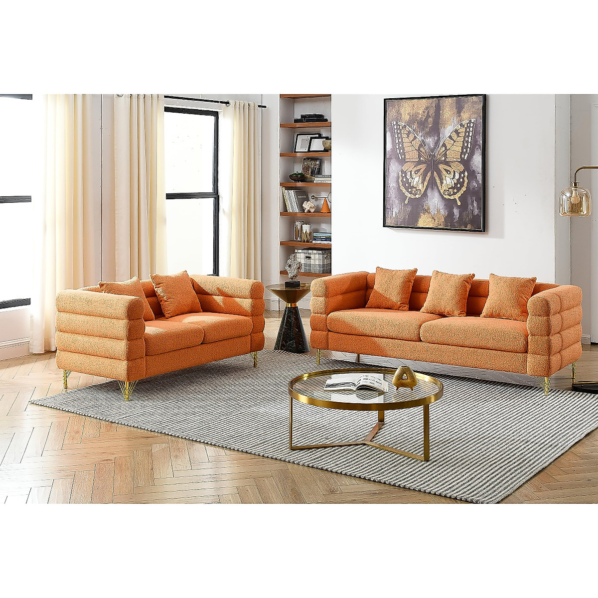 Deolme 60" W Teddy Orange Loveseat Sofa Couch with Firm Strcuture & Thicken Sponge Comfy Love Seat Couches Sleeper for Living Room Bedroom Small Spaces Mid-Century Modern Furniture