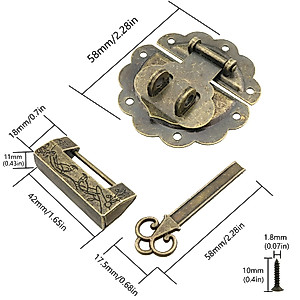 JianLing Antique Furniture Jewelry Box Buckle Toggle Catch Lock (58mm x 58mm) with Mounting Screws and Zinc Alloy Flower Bird Lock (42x11x18mm) with Key