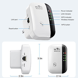 WiFi Extender Signal Booster Up to 2640sq.ft The Newest Generation, Wireless Internet Repeater, Long Range Amplifier with Ethernet Port, Access Point, 1-Tap Setup, Alexa Compatible N300