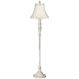 360 Lighting Traditional Vintage Shabby Chic Style Standing Floor Lamp 60" Tall Antique White Washed with Undertone Cream Bell Shade Decor for Living Room Reading House Bedroom Family Home