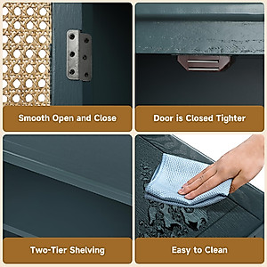 Warmiehomy Rattan Sideboard Buffet Cabinet Accent Storage Cabinet with Doors & Shelf Kitchen Cupboard Console Table Teal Cabinet for Living Room Dining Room Hallway Entryway, Natural, Green