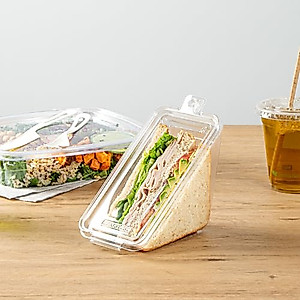 Restaurantware Tamper Tek 7.4 x 3.9 x 3.5 Inch Triangle Take Out Containers 100 Durable Sandwich To-Go Containers - Tamper-Evident Freezable Clear Plastic Sandwich Containers With Hinged Lids