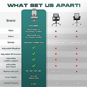 Ergonomic Mesh Office Chair, High Back Computer Executive Desk Chair with Adjustable Headrest and 4D Arms, Slide Seat, Tilt Lock-Dark Grey
