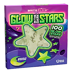OIG Brands Glow in The Dark Stars and Planets 100-Piece (Green) 3D Glow in Dark Stars for Ceiling Decor with Constellation Map - includes Reusable Putty