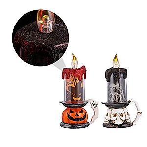 OSALADI Halloween Flameless Candles 2pcs Halloween Candles Flameless Votive Candles Skull Pumpkin Candle Lamp Flameless Tea Light for Bar Home Garden Halloween Snow Globe