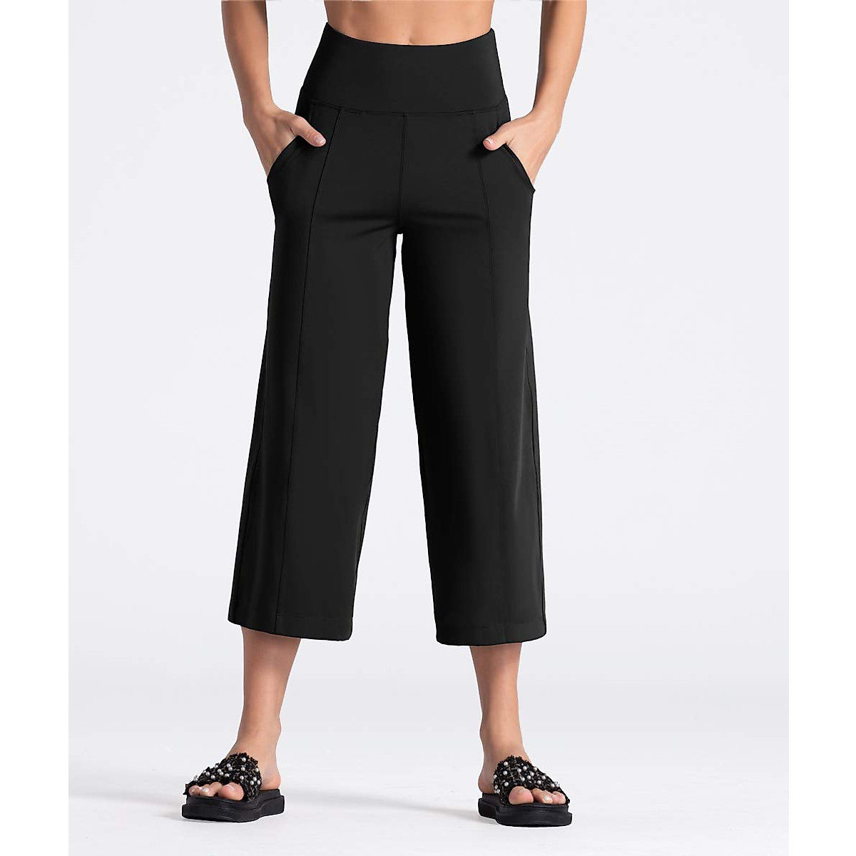 THE GYM PEOPLE Bootleg Yoga Capris Pants for Women Tummy Control High Waist Workout Flare Crop Pants with Pockets (X-Large, Black)