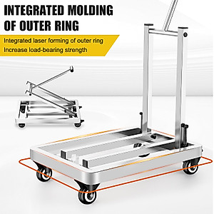 GUOZIXIN Folding Stainless Steel Hand Truck, Adjustable Handle Utility Cart with 4 Wheels & 2 Lashing Straps for Moving, Travel, Shopping, Office Use, Gardening,500 LB Heavy Duty Luggage Cart