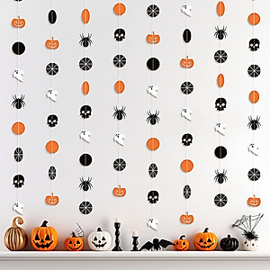 KatchOn, Orange and Black Halloween Garland - 6.5 Feet, 8 String | Halloween Pumpkin Garland, Halloween Decorations | Skull Garland Halloween | Halloween Hanging Garland, Halloween Party Decorations