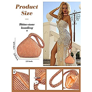 Quelay 4 Pieces Women Crystal Jewelry Set Rhinestone Tassel Necklace Stretch Bangle Bracelet Crystal Dangle Fringe Earrings and Rhinestone Handbag for Wedding Party (Medium, Rose Gold)