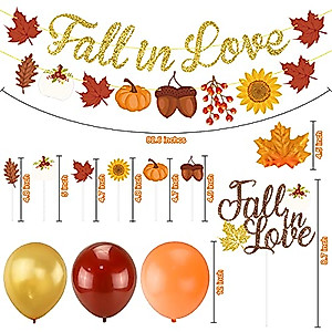 Autumn Bridal Shower Party Decorations, Fall in Love Banner Autumn Little Pumpkin Maple Leaves Acorn Party Cake Topper Balloon for Fall Theme Wedding Bachelorette Engagement Bride to be Valentines Day Party Supplies