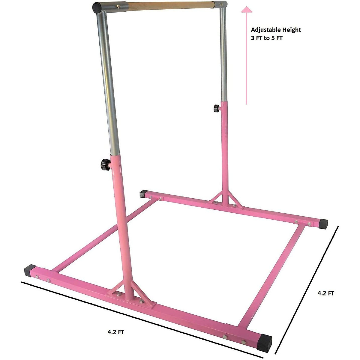 Athletic Bar Kids Gymnastics Junior Horizontal Kip Bar 3 to 5 FT Training Jungle Gym Expandable Adjustable Height 3 to 5 FT Tumble Weight Capacity 300 Pounds (Pink)