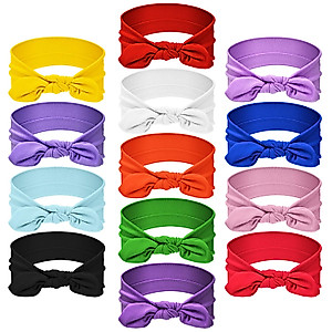 WILLBOND 13 Pieces Hair Bands Bows Solid Color Knot Headwrap Bowknot Headbands Rabbit Ear Hairband Hair Accessories for Woman Girls, 13 Colors (Cute Color)