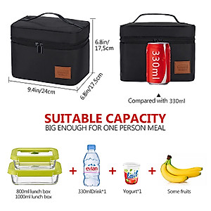 Aosbos Lunch Box Bag for Men Women Insulated Cooler Bags Thermal Bags LunchBag for Food Containers Meal Prep Organizer Adult Lunch Bags for Bento Box Work Office Picnic 7.5L Black