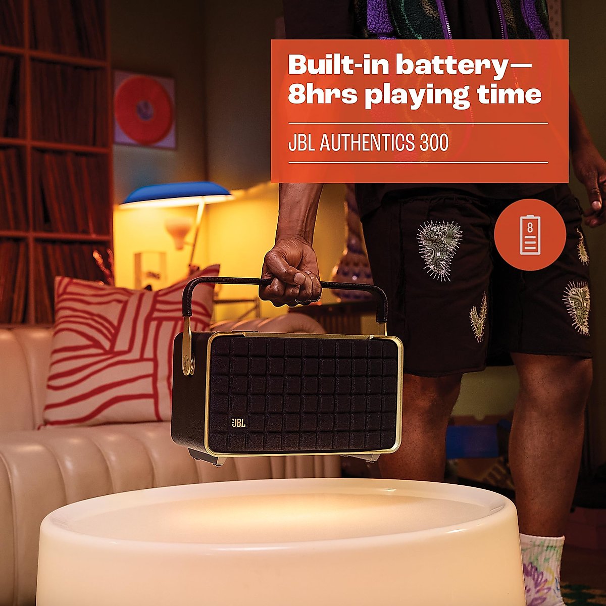 JBL Authentics 300 - Retro Style Wireless Bluetooth/WiFi Home Speaker, Built in Battery (4800mAh), Music Streaming Services via Built-in Wi-Fi, Built in Alexa and Google Assistant
