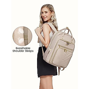 LOVEVOOK Laptop Backpack Women Teacher Backpack,15.6 Inch Laptop Bag with USB Port,Waterproof Daypack for Work Travel Antiquewhite