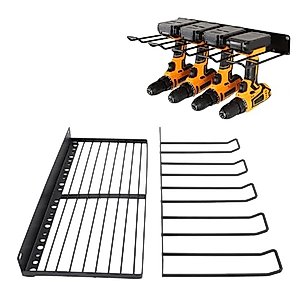 Power Tool Organizer, Power Tool Organizer Wall Mount, 2 Tiers Storage Rack, Large Heavy Duty Drill Holder, Wall Mounted Power Tool Holder for Garage, Warehouse, Workshop