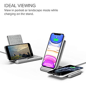 iOttie iON Wireless Duo 10W Stand + 10W Pad Qi-Certified Charger Compatible with iPhone and Samsung Galaxy | Includes Power Cable & Adapter | Light Grey