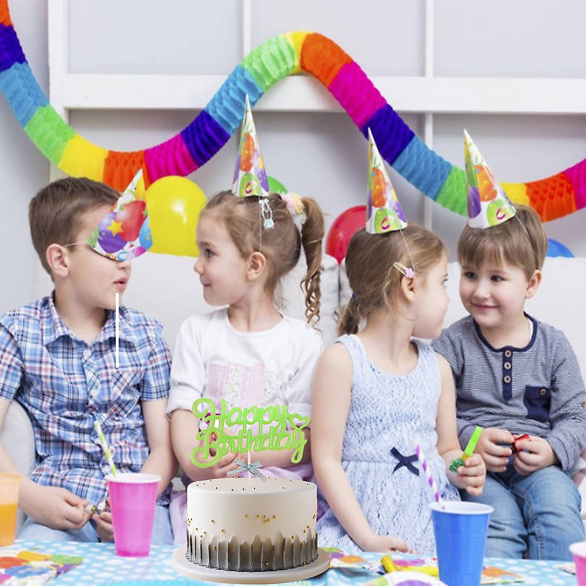 Glow Party Neon Birthday Cake Toppers Happy Birthday Cake Topper 3D Green Cake Decorations