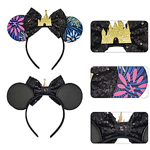 MADO Sparkly Princess Headband with Castle Mouse Ears, Park-Themed Hair Accessory for Girls and Women (PALACE)