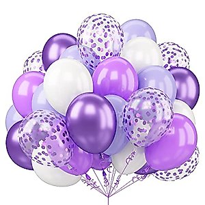 Purple and White Balloons, 50pcs 12 Inch Purple Balloons Metallic Purple Balloons Confetti Purple White Balloons for Purple Decorations, Birthday Shower Princess Theme Party Decorations