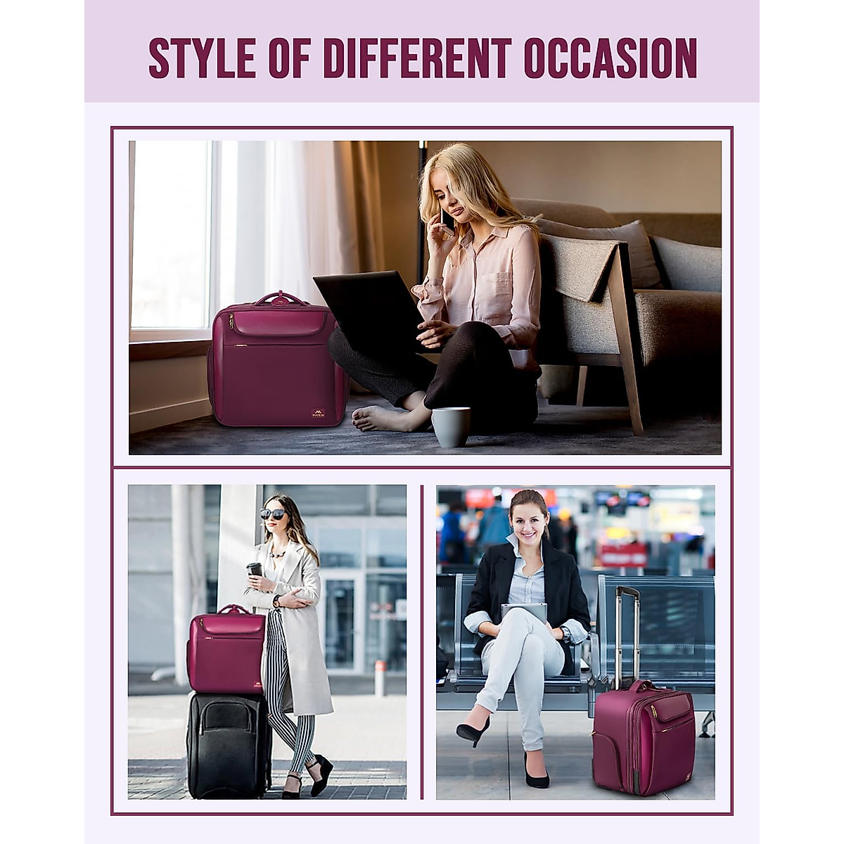 MATEIN Rolling Briefcase for Women, Large 17 Inch Laptop Travel Bag with Wheels & 3 Packing Cubes, Carry On Business Luggage Office Roller Computer Case Suitcase for Teacher College Work, Purple