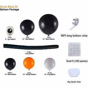 BONROPIN Halloween Balloon Garland Arch kit with Halloween Spider Web Black Orange Gray Balloons Spider Balloons for Halloween Day Party Decorations