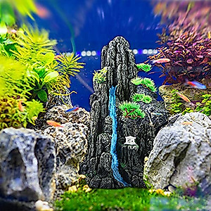 Mairuker Large Fish Tank Decorations Mountain View Stone Ornament,Fish Cave Rock with Plastic Plants Decor for Betta Fish Tank Accessories