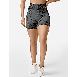 QOQ Womens Tie Dye Workout Biker Shorts Yoga Scrunch Booty High Waisted Tummy Control Athletic Short Leggings Black Grey XL