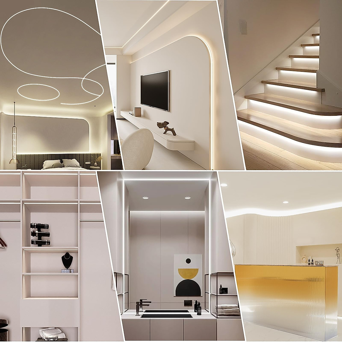 NEWREACH USB LED Light Strip White with Battery Box (Batteries Not Included), 16.4ft Daylight Under Cabinet Strip Lights Cuttable for Bedroom, Mirror, Party, Camping, Christmas, 8.2ft x 2