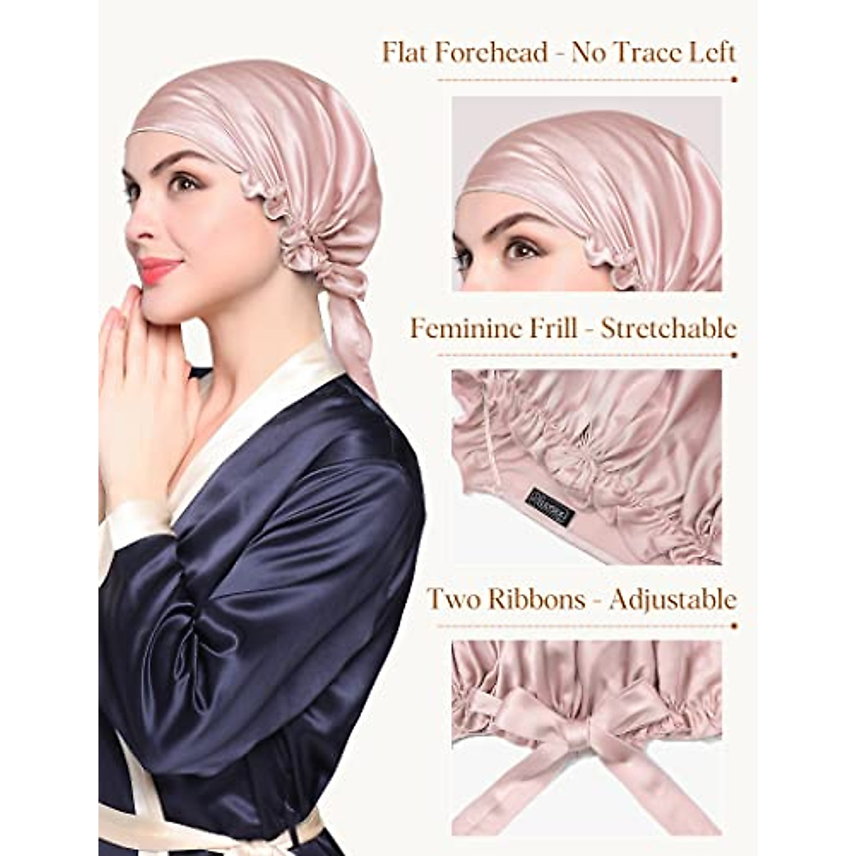 LilySilk Silk Sleeping Cap for Hair Stretchy -Night Cap- for Women 100 Real Silk Bonnet Sleep Cap- for Curls (Rosy Pink)