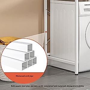 BKGDO Washer Storage Frames Floor Standing for Over Toilet,Utility Carbon Steel Frame Washinghine Shelf,Washinghine Shelf Bathroom Storage/White