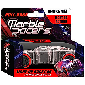 Marble Racers Light Up 1:43 Scale Race Car with Quick Shot Pull-Back Motor - Red Wheels