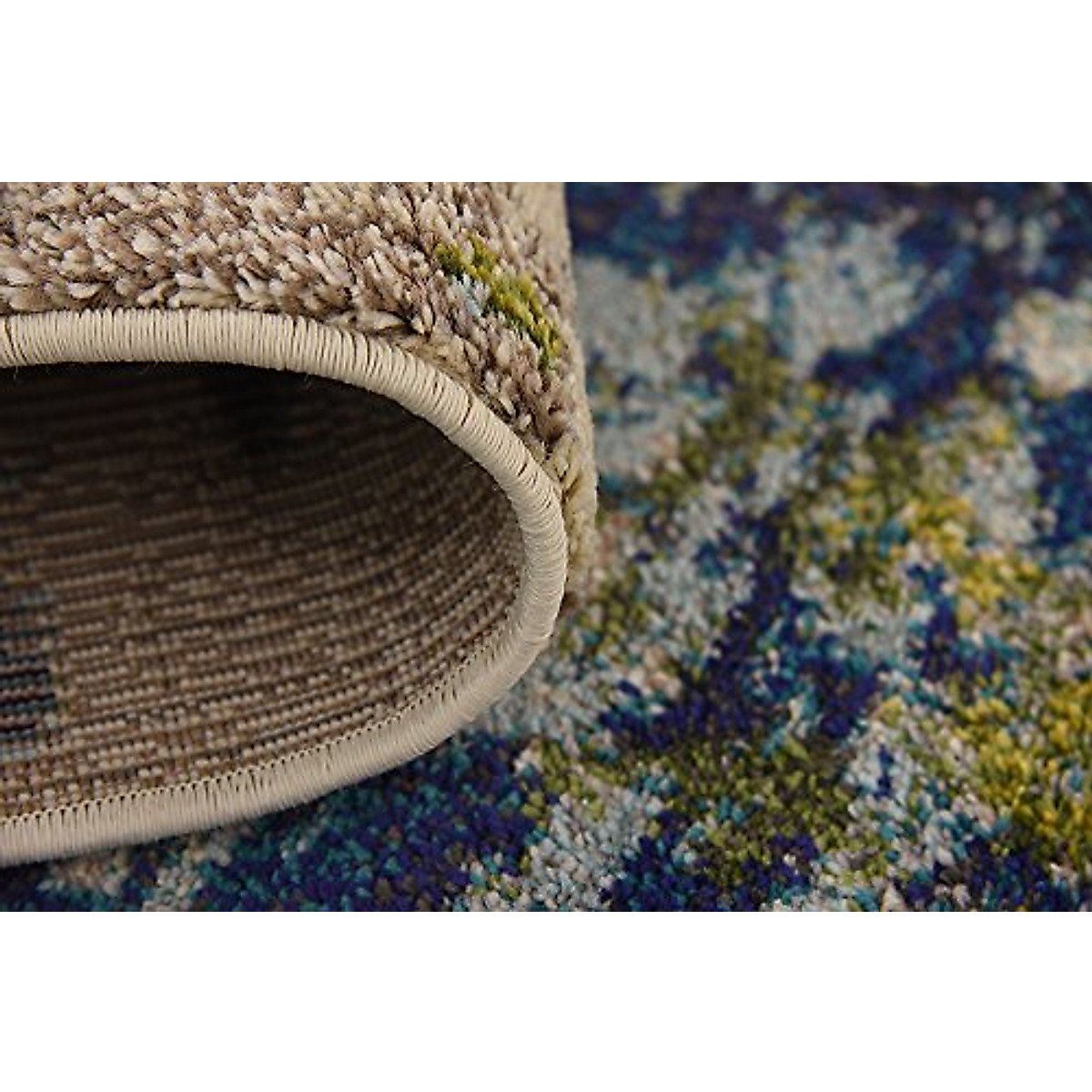 Unique Loom Estrella Collection Abstract, Modern, Light Colors, Distressed Area Rug, 9 ft x 12 ft, Blue/Beige