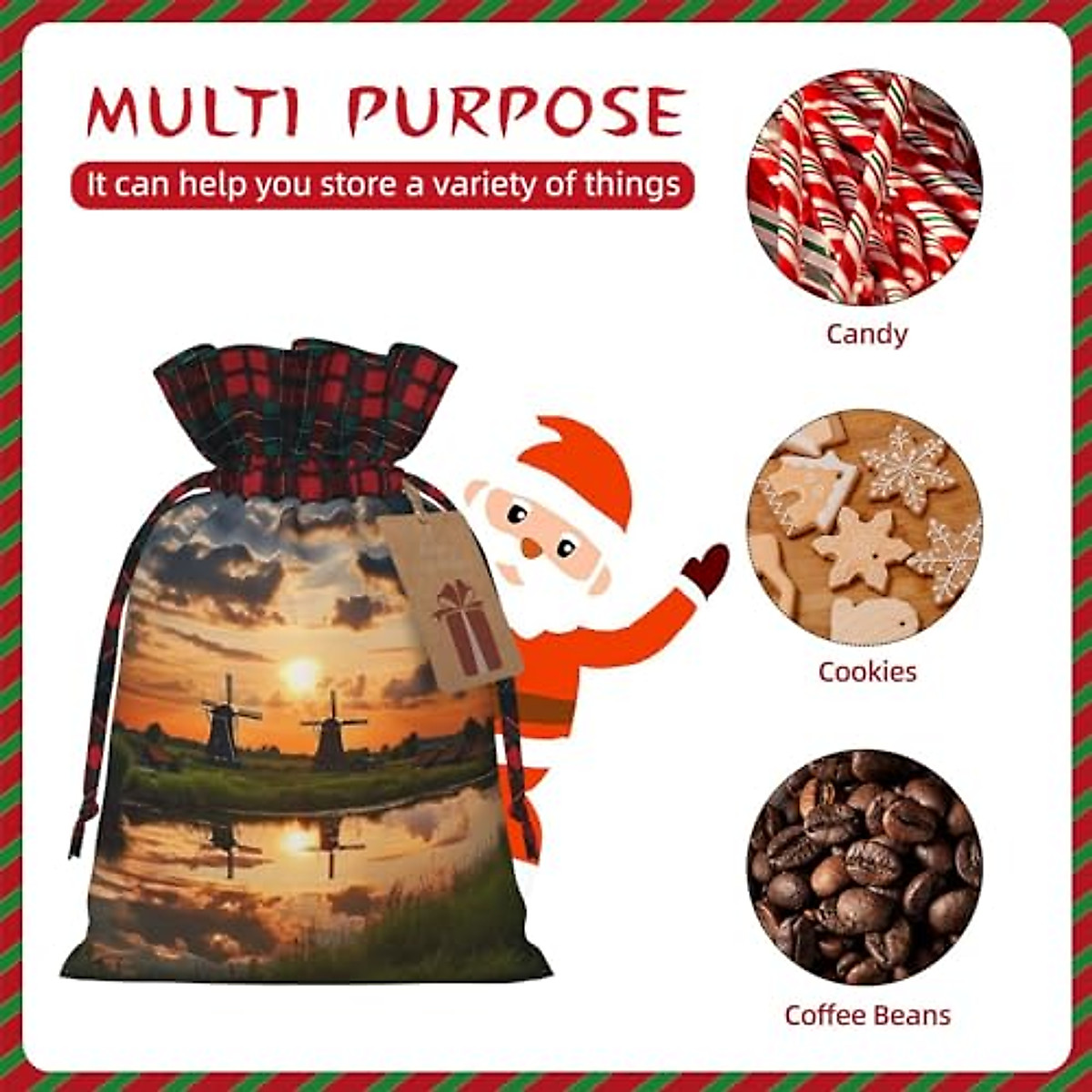 Christmas Gift Bags with Drawstring Burlap Gift Bags view of the Netherlands Christmas Linen Bags for Xmas Party Candy Bags with Cards Xmas Reusable Wrapping Bags Christmas Linen Treat Bags for Holiday