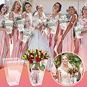 12 Pcs Clear Flower Bouquet Bag with Handle Large Transparent Florist Retail Shop Packaging Plastic Gift Bags for Birthday Christmas Valentine Mother's Father's Day Wedding, 11.4 x 5.9 x 16.7 Inch