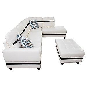 HOMVET L-Shaped Corner 5 Seaters Chaise & Storage Ottoman,Modern Faux Leather Sectional & Sofa Couch with 2 Pillows for Home Office Apartment Living Room Furniture Sets, PU Right, White and Black