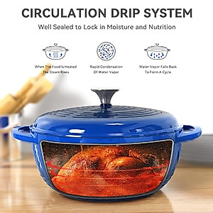 magicplux Dutch Oven Pot with Lid, Enameled Cast Iron Dutch Oven 6 Quart, Cast Iron Pot for Cooking, Blue