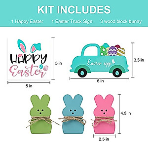 Easter Decorations-5PCS Wood Block Bunny Peeps Easter Decorations for The Home-Farmhouse Easter Decor for Table and Easter Tray Decor