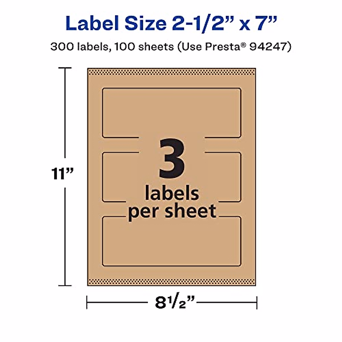 Avery Kraft Brown Rectangle Labels with Sure Feed, 2.5" x 7", 300 Kraft Brown Labels, Print-to-The-Edge, Laser/Inkjet Printable Labels