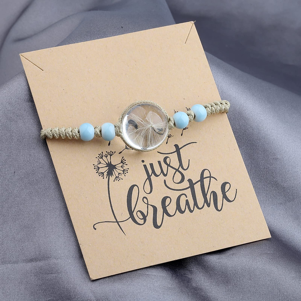 WUSUANED Dandelion Seeds Adjustable Bracelet With Message Card Make A Wish Dandelion Inspirational Good Luck Gift For Women (Dandelion Seed Bracelet With Card)