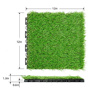 Artificial Grass Turf Tile, Interlocking Grass Rug, 1*1FT, 1.5 Inches Grass Turf Tiles for Outdoor Balcony,Patio,Garden Potty-Pads ,and Indoor Flooring Decor etc （8 Pack）