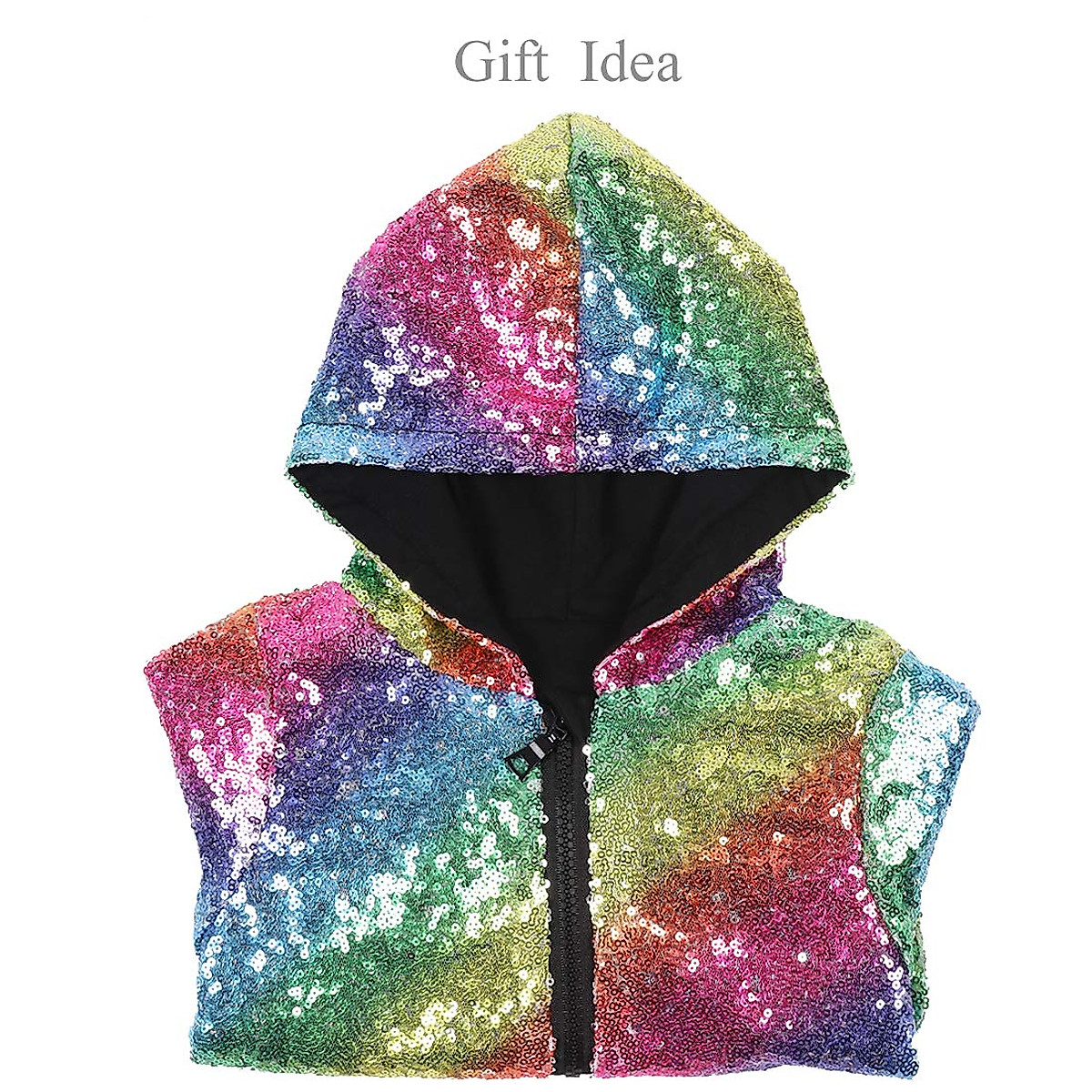 Cilucu Kids Jackets Girls Boys Sequin Zipper Coat Jacket for Toddler Birthday Christmas Clothes Long Sleeve hoodie Rainbow Black 7-8years